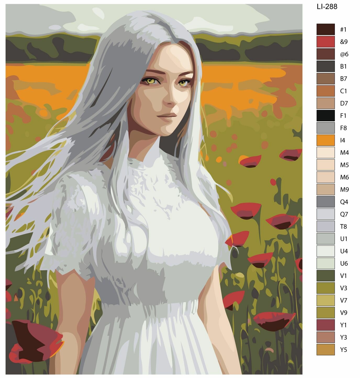 Картина по номерам,"Живопись по номерам",72 x 90, LI-288, девушка в поле маков