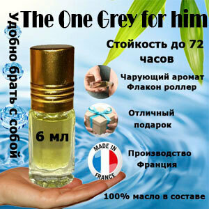 Масляные духи The One Grey for him, мужской аромат, флакон роллер 6 мл.