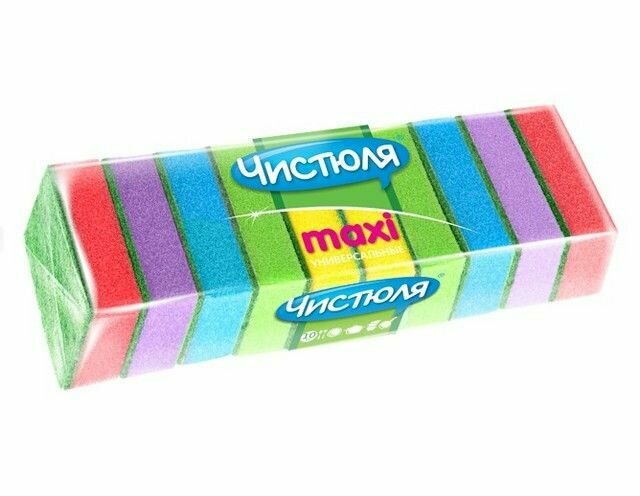 Чистюля Губка для мытья посуды Maxi с чистящим абразивом 10 шт 1 уп/