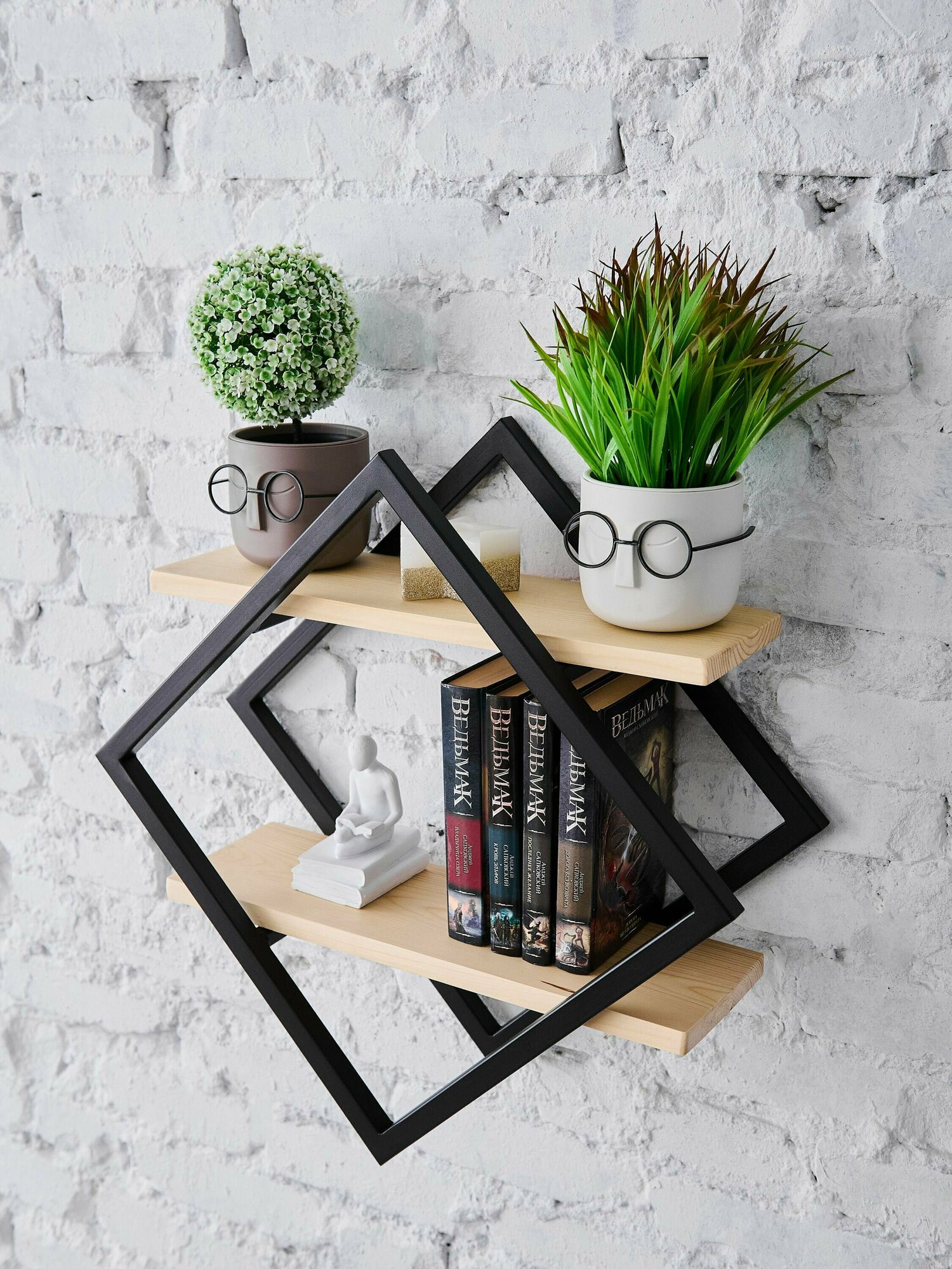 Полка настенная ромб, ромб в стиле Loft, для учебников, для декора