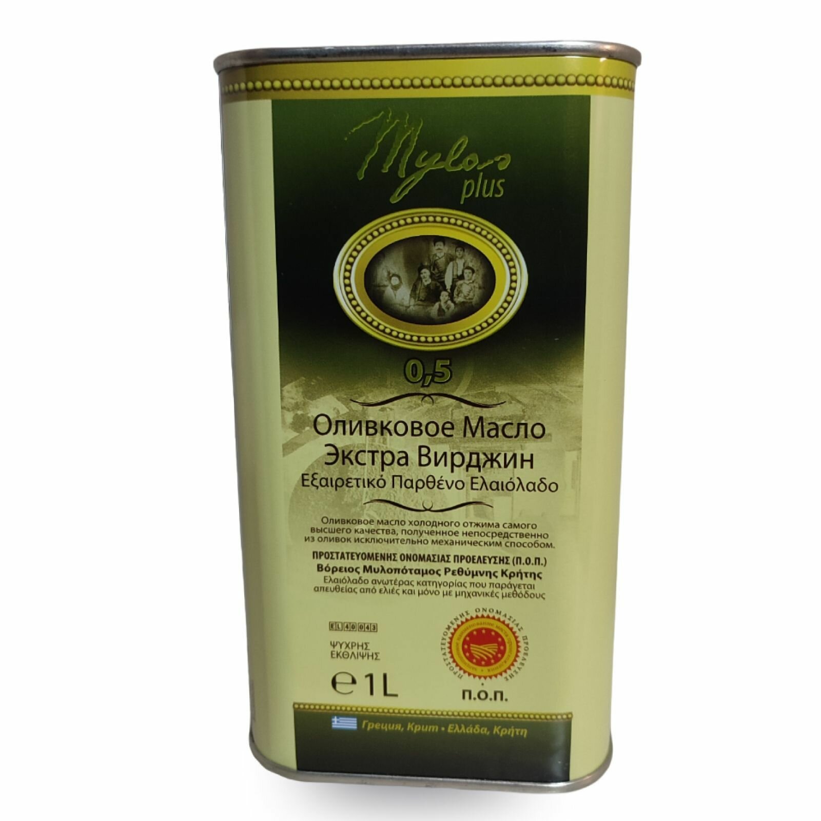 Оливковое масло Extra Virgin P.D.O. Mylos Plus нерафинированное для салатов, Греция, 1 л