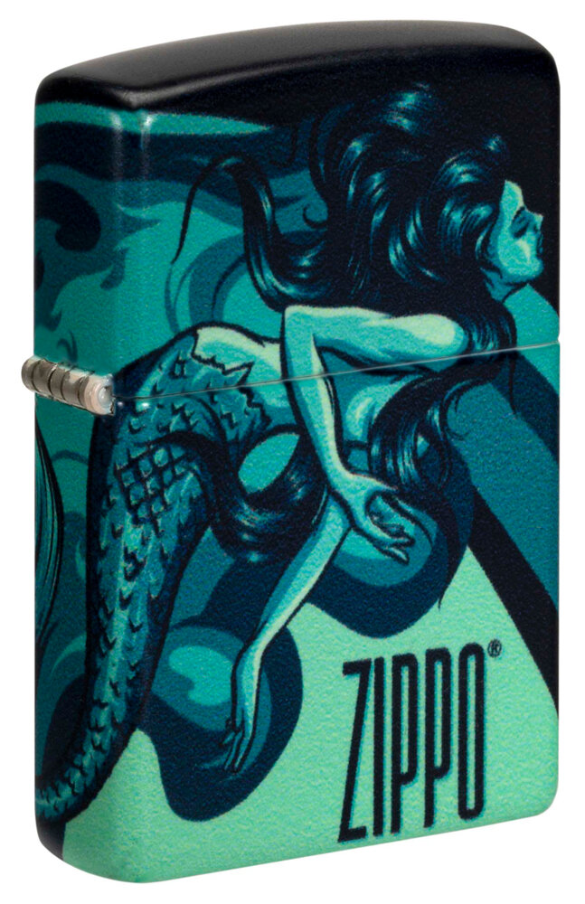 Оригинальная бензиновая зажигалка ZIPPO Mermaid Design с покрытием 540 Matte, латунь/сталь, черная, матовая, 38x13x57 мм