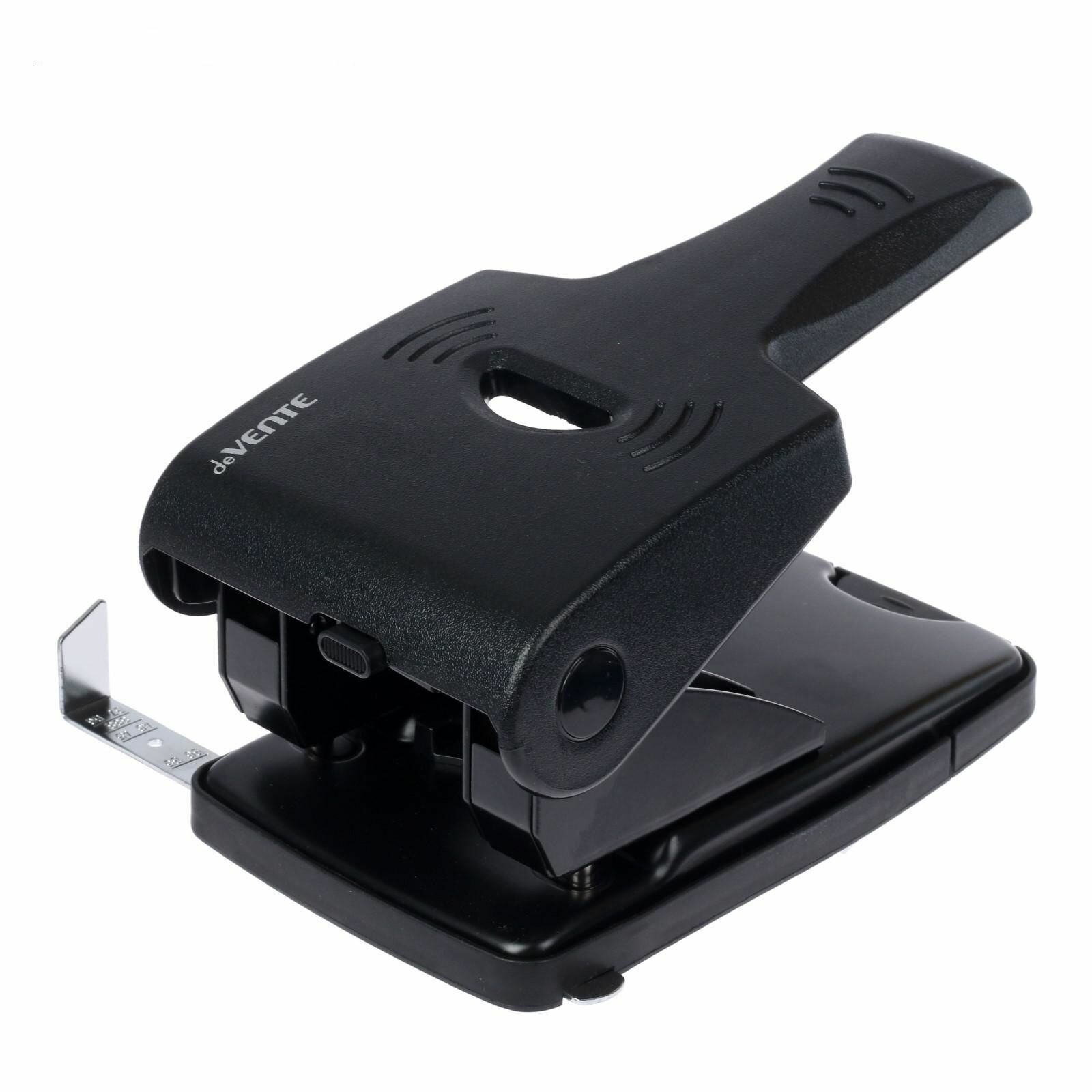 Дырокол мощный на 65 листов, deVENTE Stripe, c линейкой, усиленный корпус, чёрный