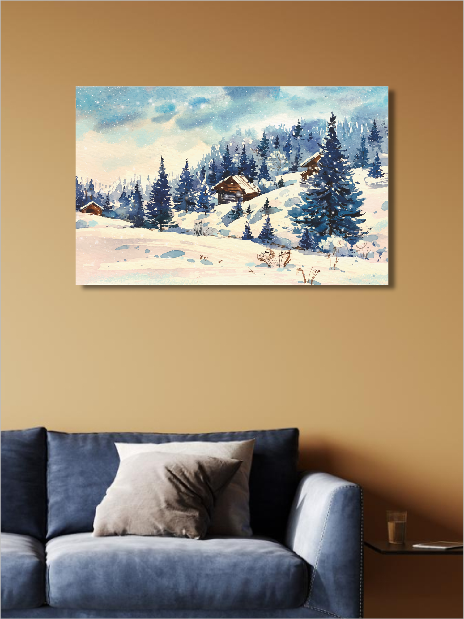 Картина для интерьера на стену пейзаж. Домики в снежных горах 40х60 см на холсте на подрамнике