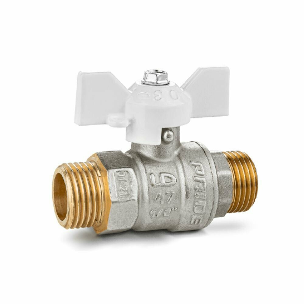 Кран шаровой латунный LD Pride Н-Н Ду 15 Ру40 бабочка (белый)