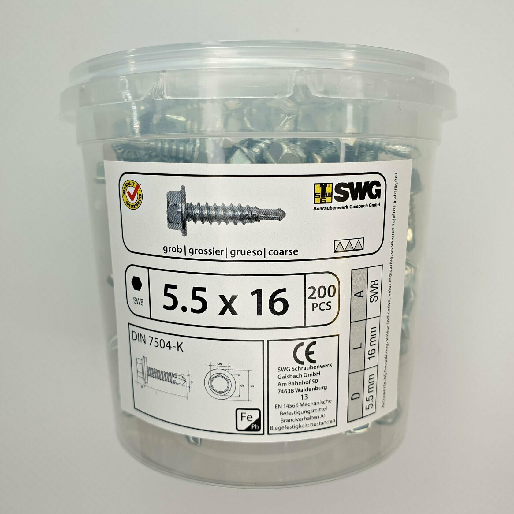 Саморез по металлу SW8 DIN 7504-K с фланцем 5.5x16 (200 pcs) SWG, Германия
