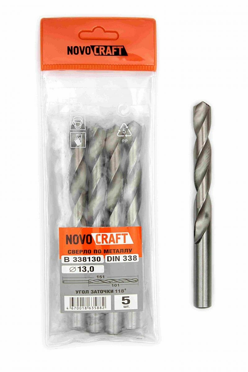 Сверло по металлу 13,0 мм Novocraft Sand средняя серия, DIN 338, уп. 5 шт.