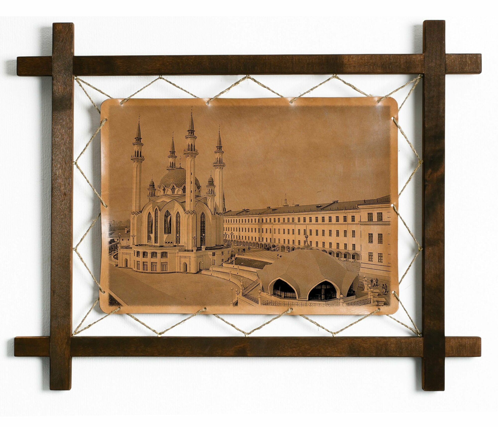 Картина интерьерная, натуральная кожа, "Казанский Кремль", в деревянной раме, BoomGift
