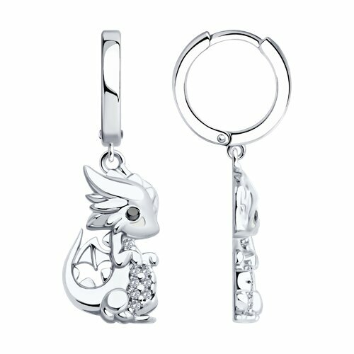 Серьги конго, серебро, 925 проба, родирование, фианит