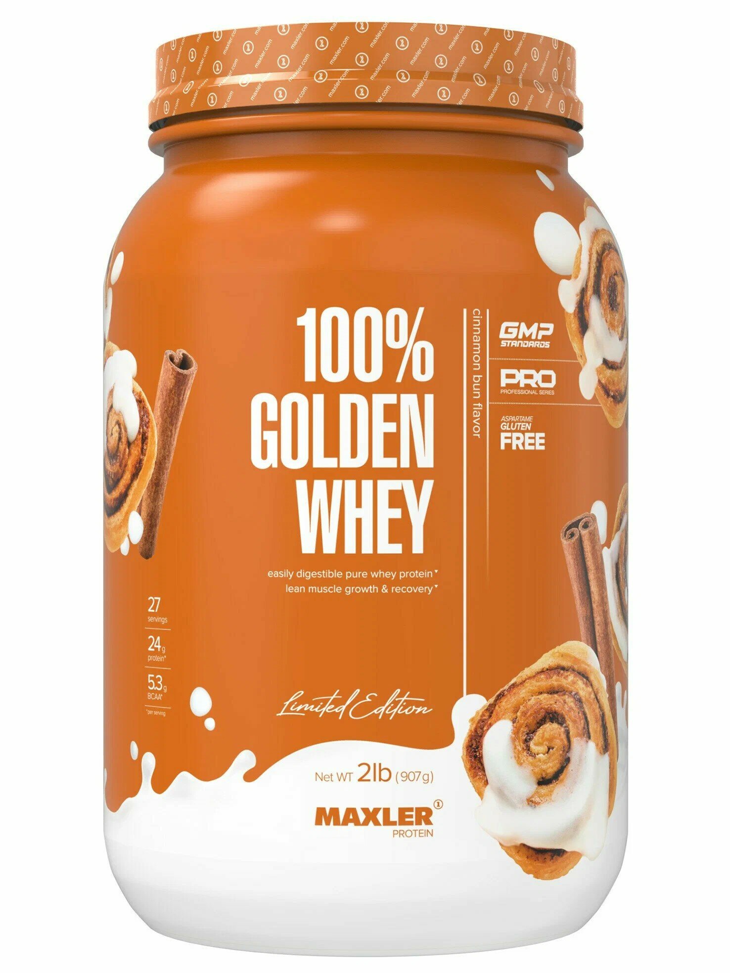 Комплексный протеин MAXLER (USA) 100% Golden Whey 907 г, Булочка с корицей