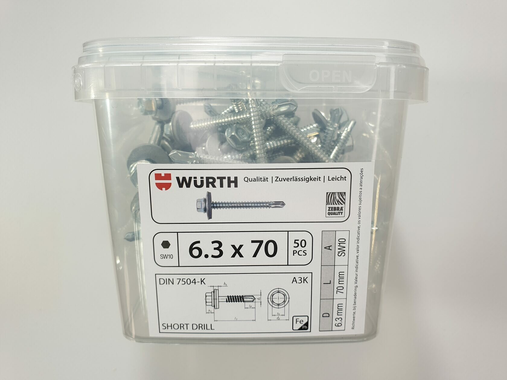 Саморез кровельный DIN 7504-K 6.3x70 (50 pcs) WURTH, Германия