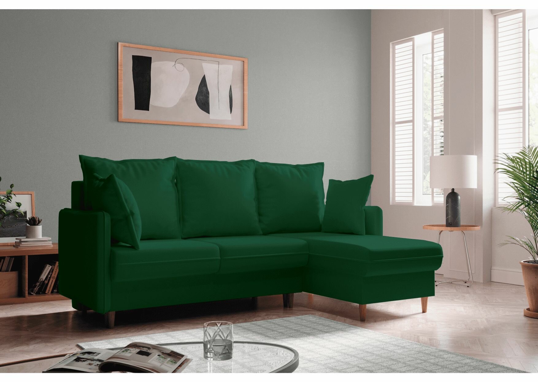 Диван угловой раскладной Цезарь в цвете темно-зеленый (velutto 33)