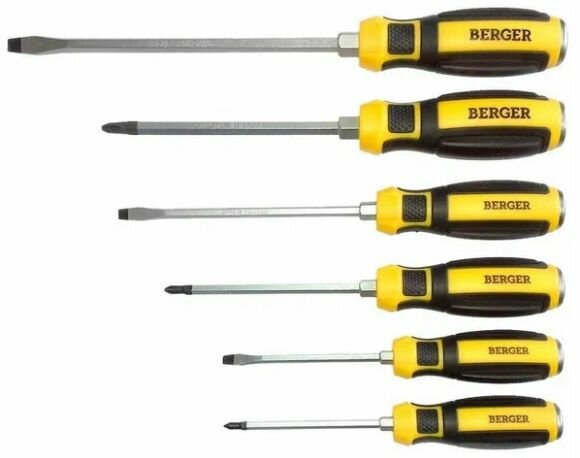 Набор отверток BERGER BG1067 ударных с шестигранником 6 предметов