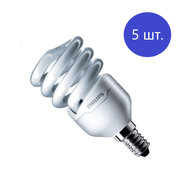 Лампы люминесцентные Philips Tornado E14 12W 2700K (теплый белый), 5 шт.