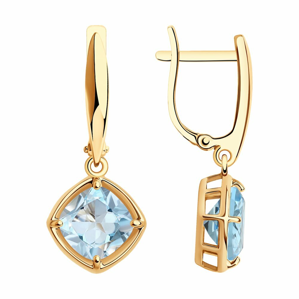 Серьги с подвесками, красное золото, 585 проба, топаз