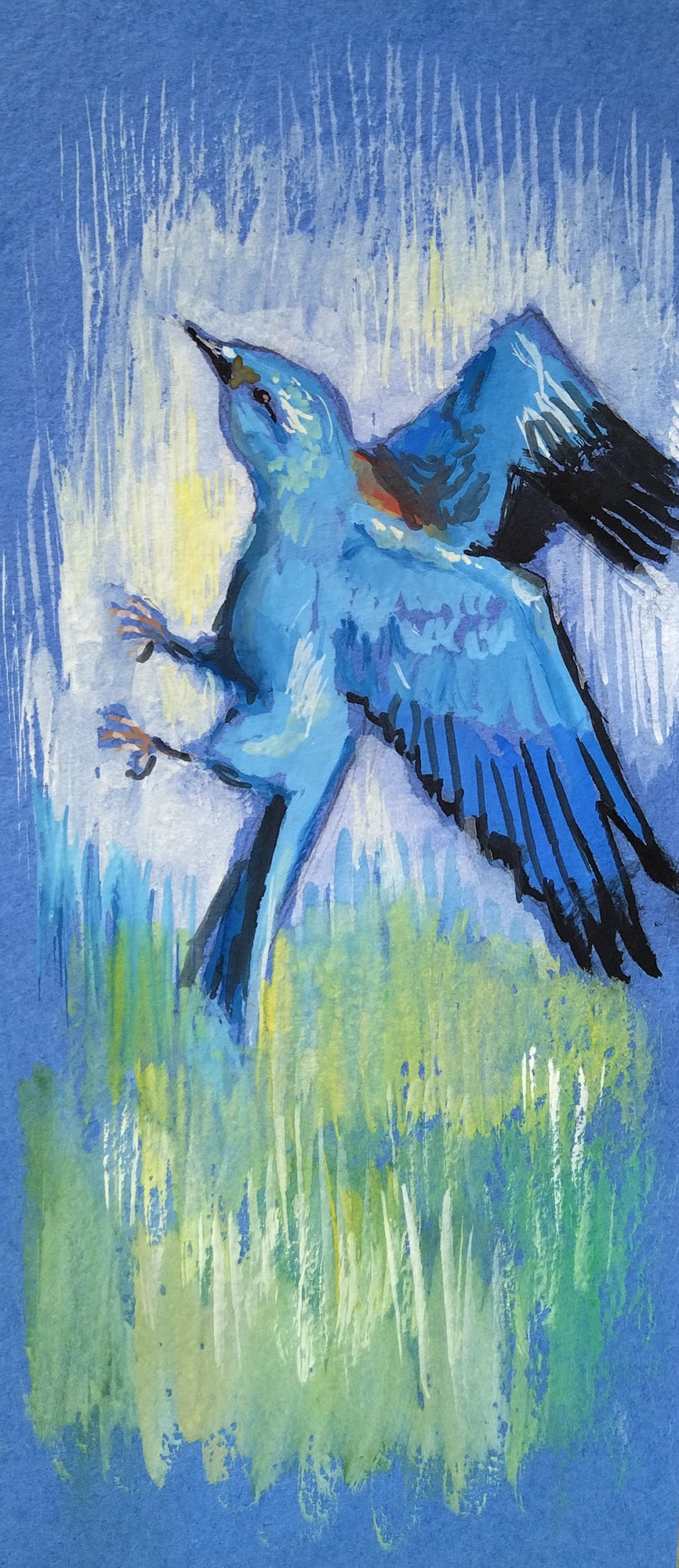 Картина гуашью "Птица сизоворонка"