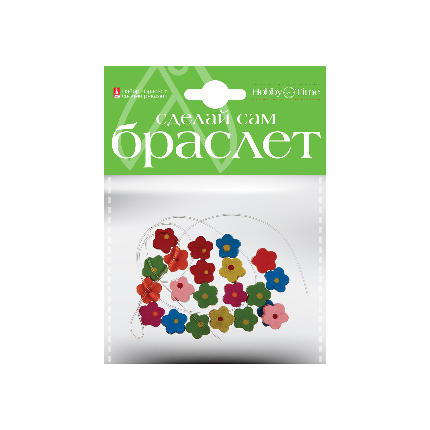 Набор №2."Браслет своими руками". Декоративные элементы из дерева, шнурок ( 4 вида ) , Арт. 2-180/02, квант заказа 4 уп.
