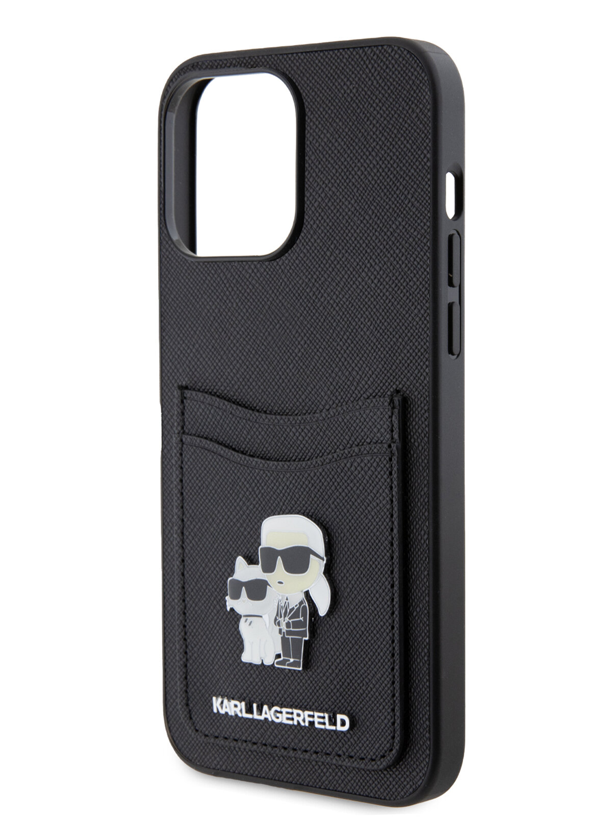 Lagerfeld для iPhone 15 Pro Max чехол Cardslot PU Saffiano NFT Karl & Choupette metal Hard Black