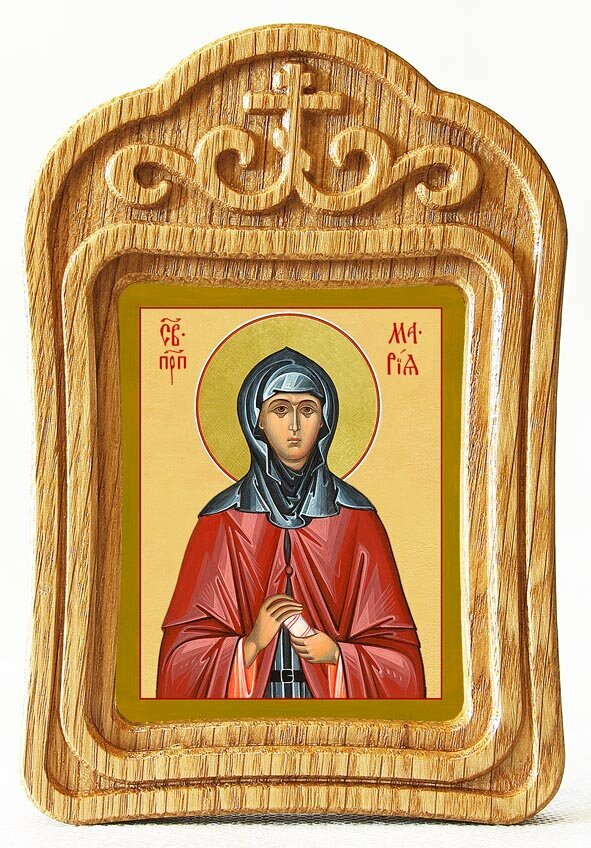 Преподобная Мария Константинопольская, Палестинская, икона в резной деревянной рамке
