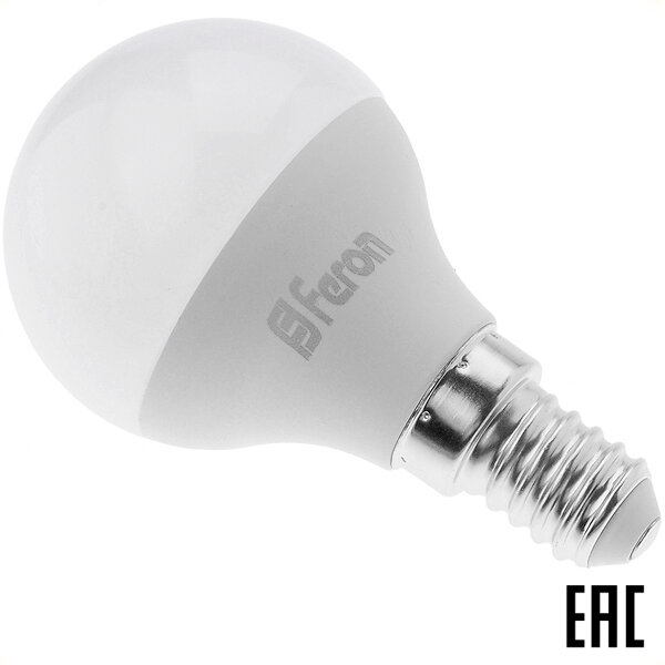 Лампа 7Вт 25478 LB-95 G45 7W Е14 560Лм 2700К светодиодная шарик теплый белый свет Feron (6 шт. в комплекте)