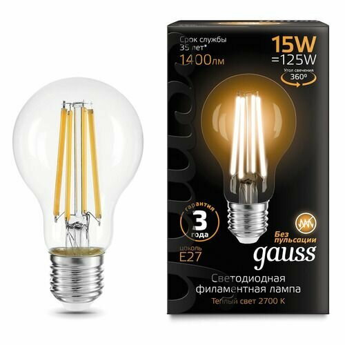 Лампа LED GAUSS E27, груша, 15Вт, 102902115, одна шт.
