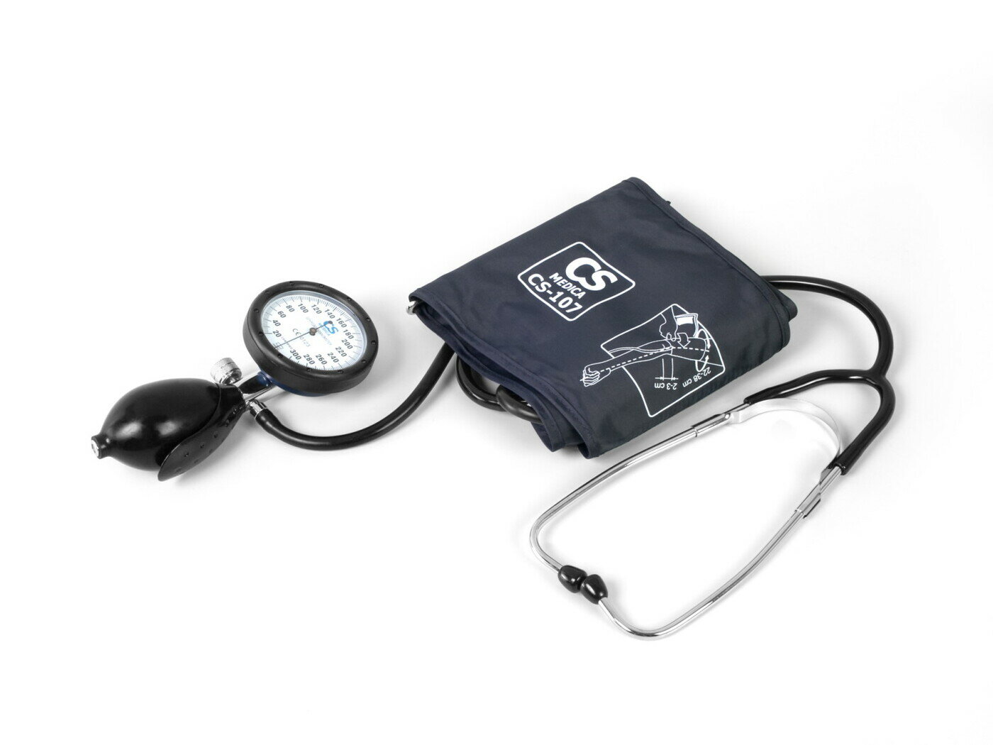 Тонометр CS Меdica CS-107 механический со встроенным фонендоскопом и увеличенным манометром, совмещенным с грушей