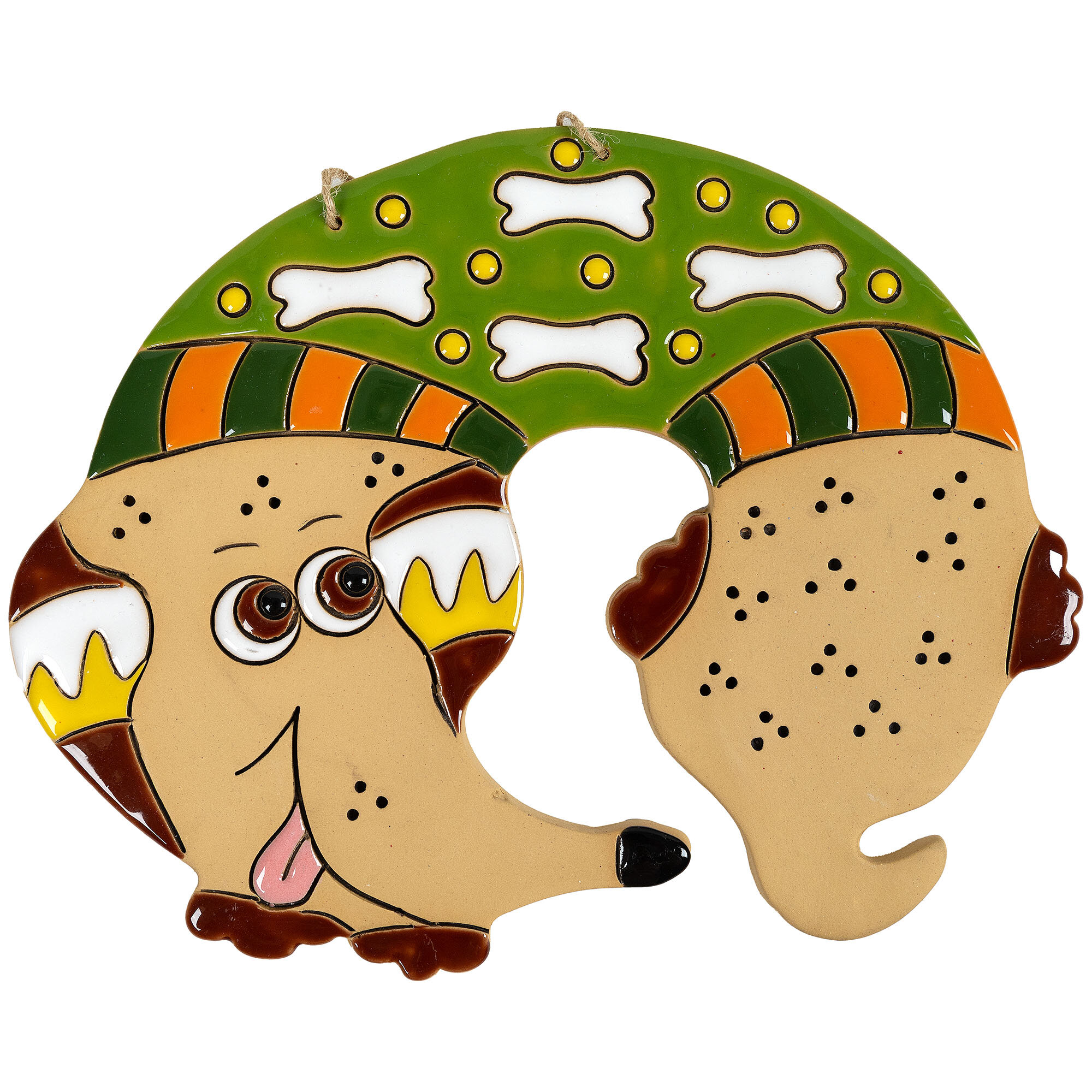 Панно декоративное Такса зеленая керамическое авторской ручной работы