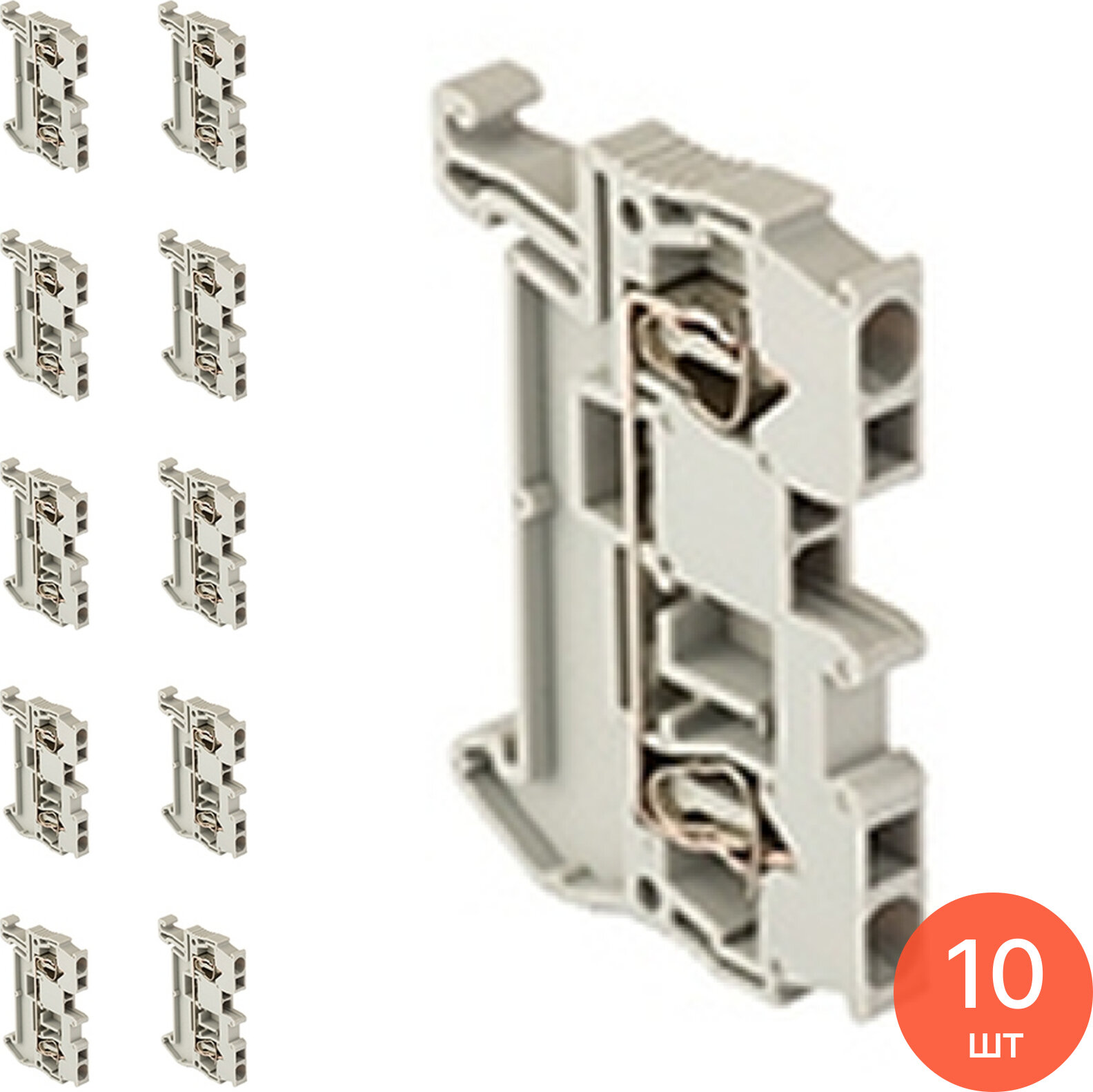 Клемма для проводов EKF / ЕКФ PROxima JXB-ST-2.5 колодка пружинная, огнестойкий полиамид, 31А, 48.9х5.2мм серая, 1шт. / зажим (комплект из 10 шт)