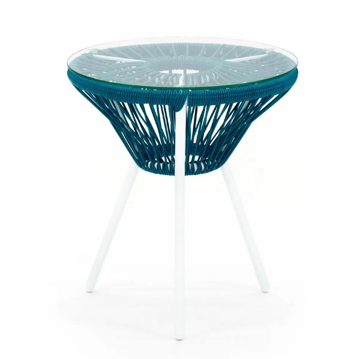 Кофейный стол KORNERA "Акапулько", каркас белый, искусственный ротанг темно-бирюзовый