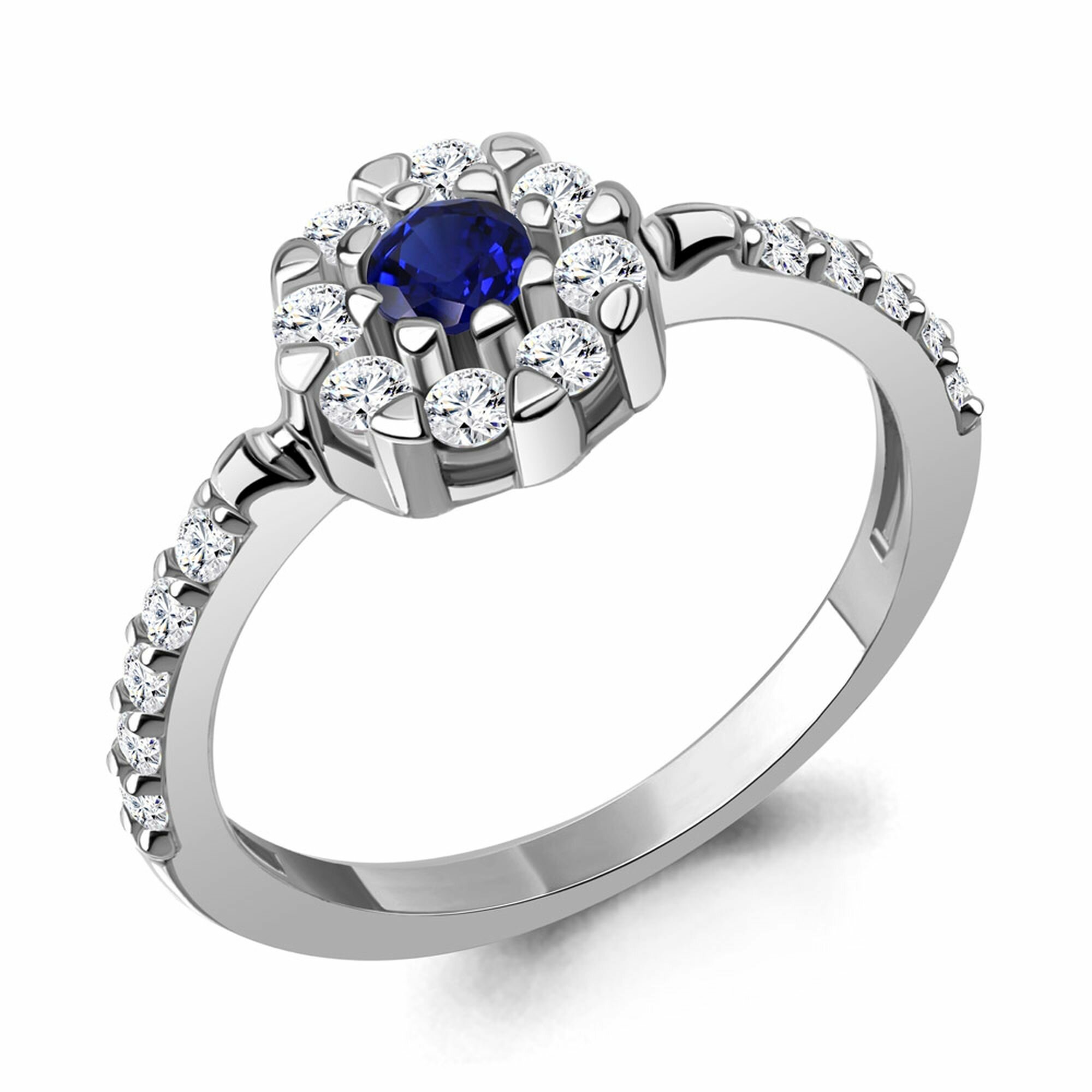 Кольцо, серебро, 925 проба, родирование, фианит, сапфир синтетический