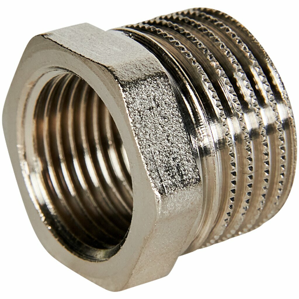 Футорка редукционная НВ 1/2" х 3/8" STOUT, латунь - никель (260044N040300B)