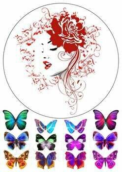 Картинка вафельная Девушка и бабочки (Набор из 3 шт.)