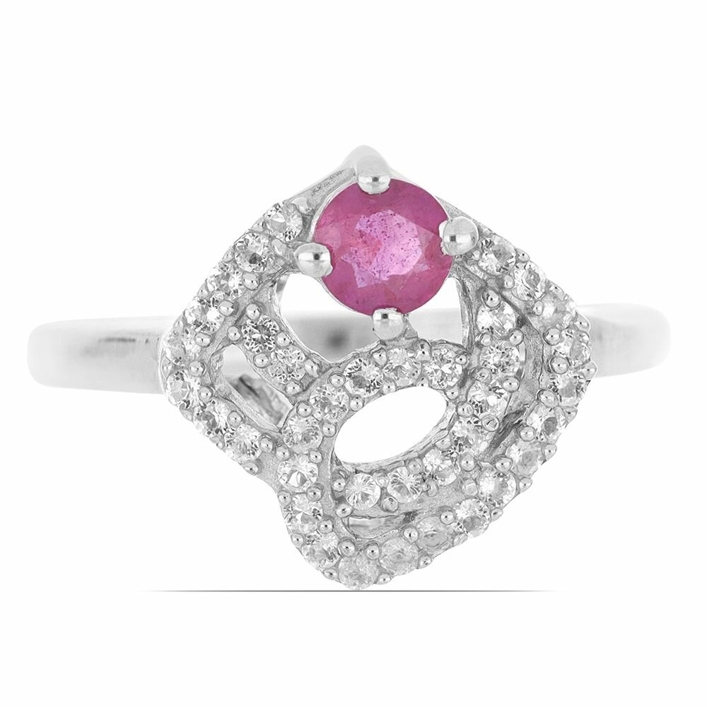 Кольцо, серебро, 925 проба, родирование, рубин, топаз