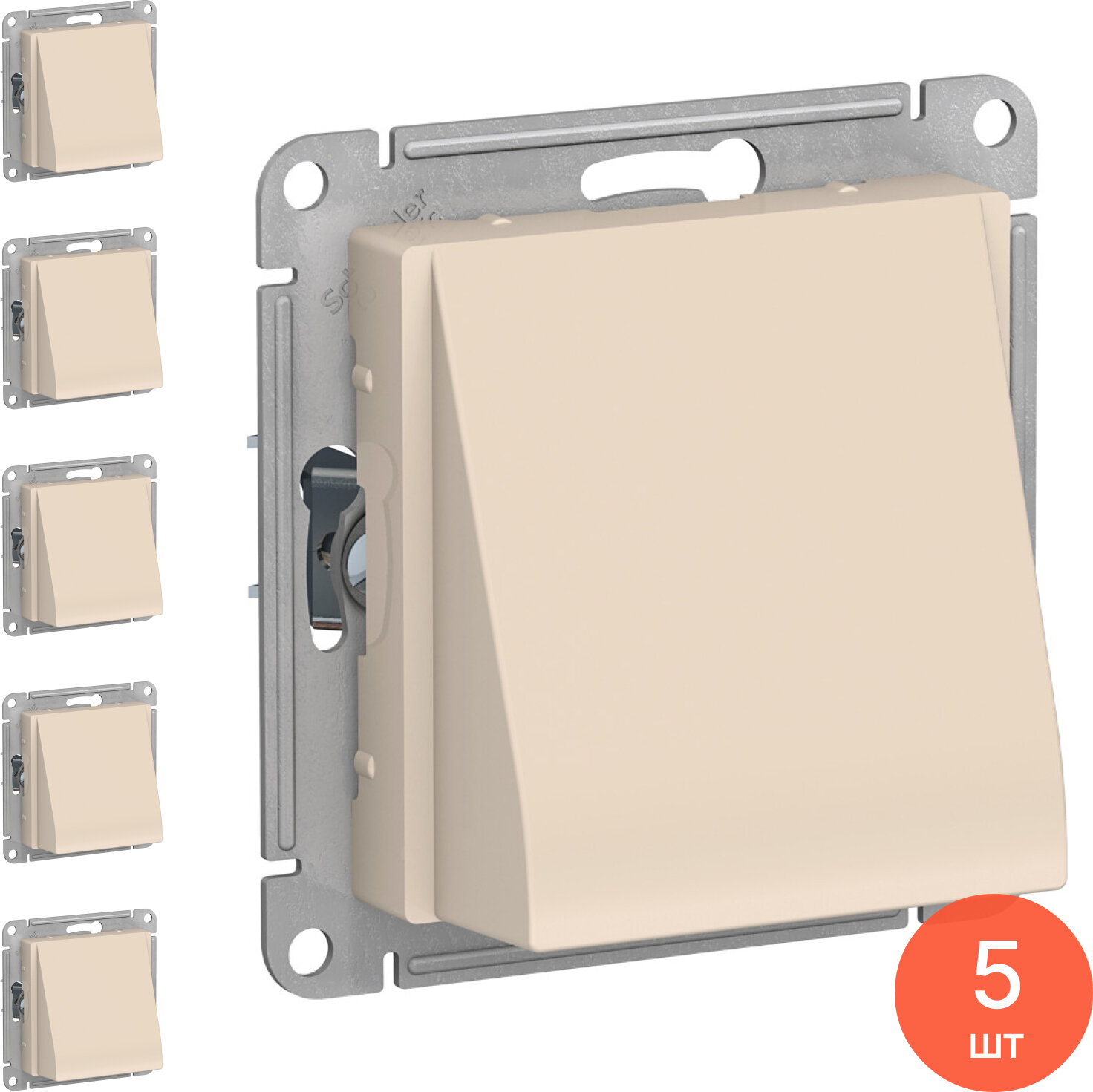 Вывод кабеля Systeme Electric / Систем Электрик AtlasDesign скрытой установки, из пластика, цвет бежевый, 71х71х49мм, IP20 / электрика (комплект из 5 шт)