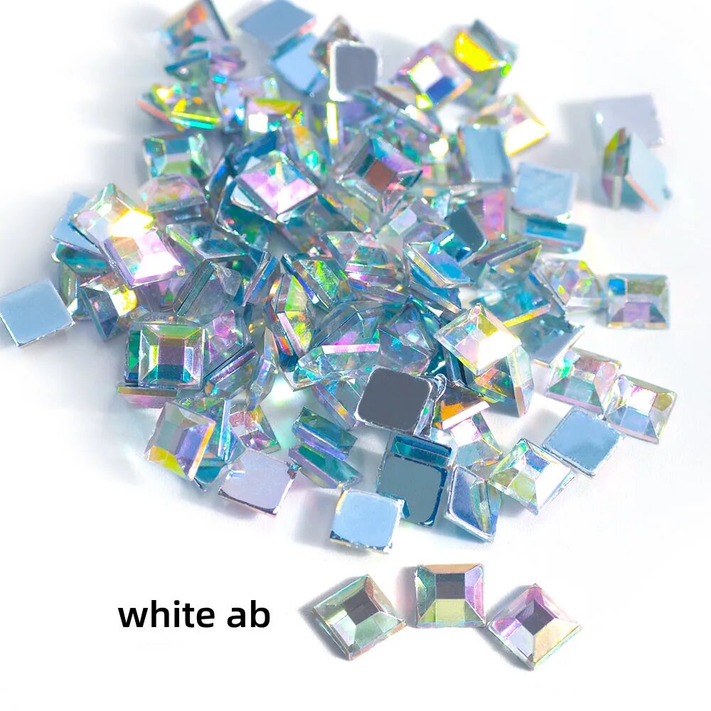Стразы квадратные white ab 4 мм Hisenlee 100 шт.
