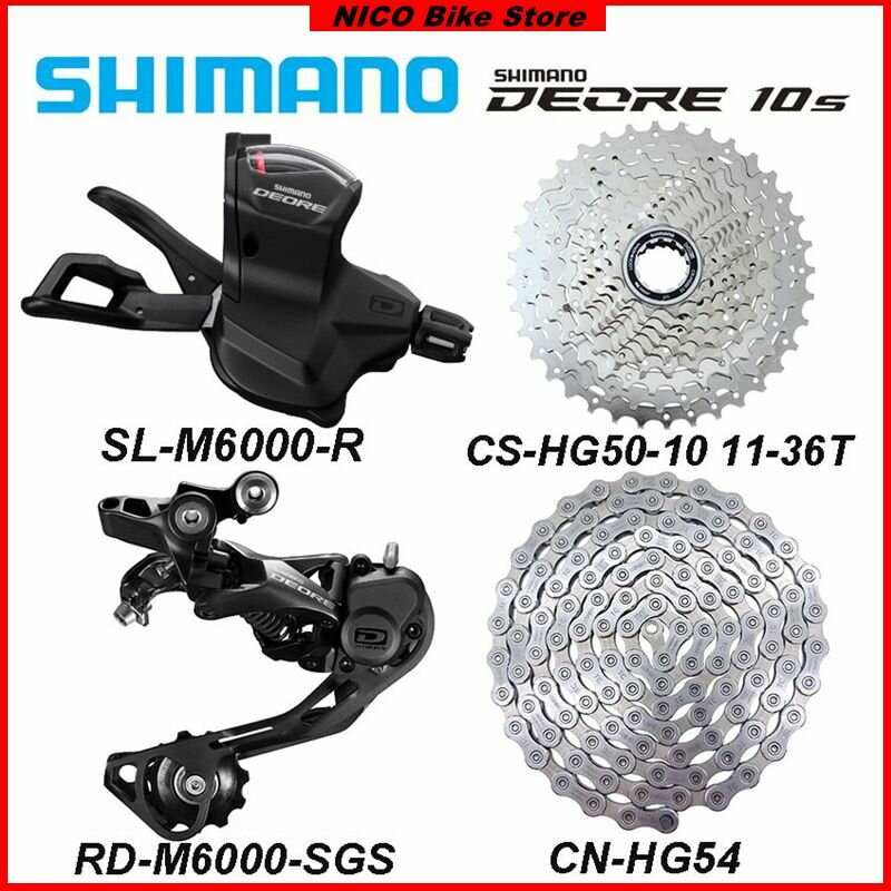 Рычаг переключения SHIMANO Deore M6000 + задний переключатель + Цепь CN-HG54 116L + 10-скоростная кассета CS-HG50 11-36T, набор из четырех частей