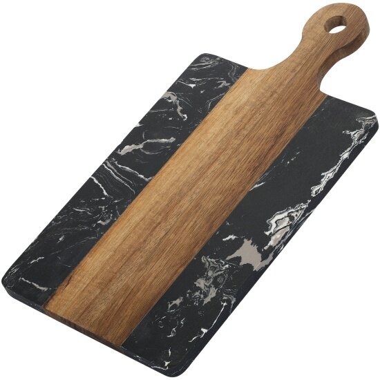 Доска Regent Inox Linea ACACIA разделочная прямоугольная, с ручкой, вставка черный мрамор, 35х18х1,2 см (93-AC-1-02)