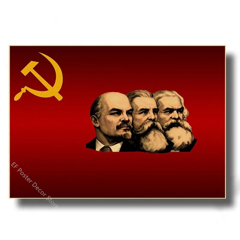 Плакат "Знаменитости Сталин Маркс Ленин", крафт-бумага Красный, 49, A3