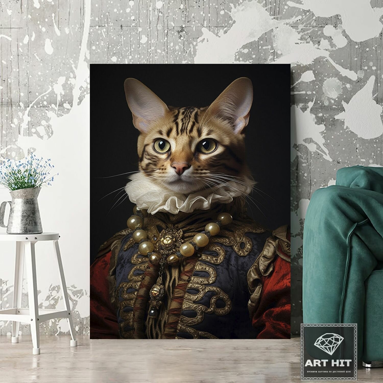 Картина с котами, кот в историческом костюме, 60х80 см.
