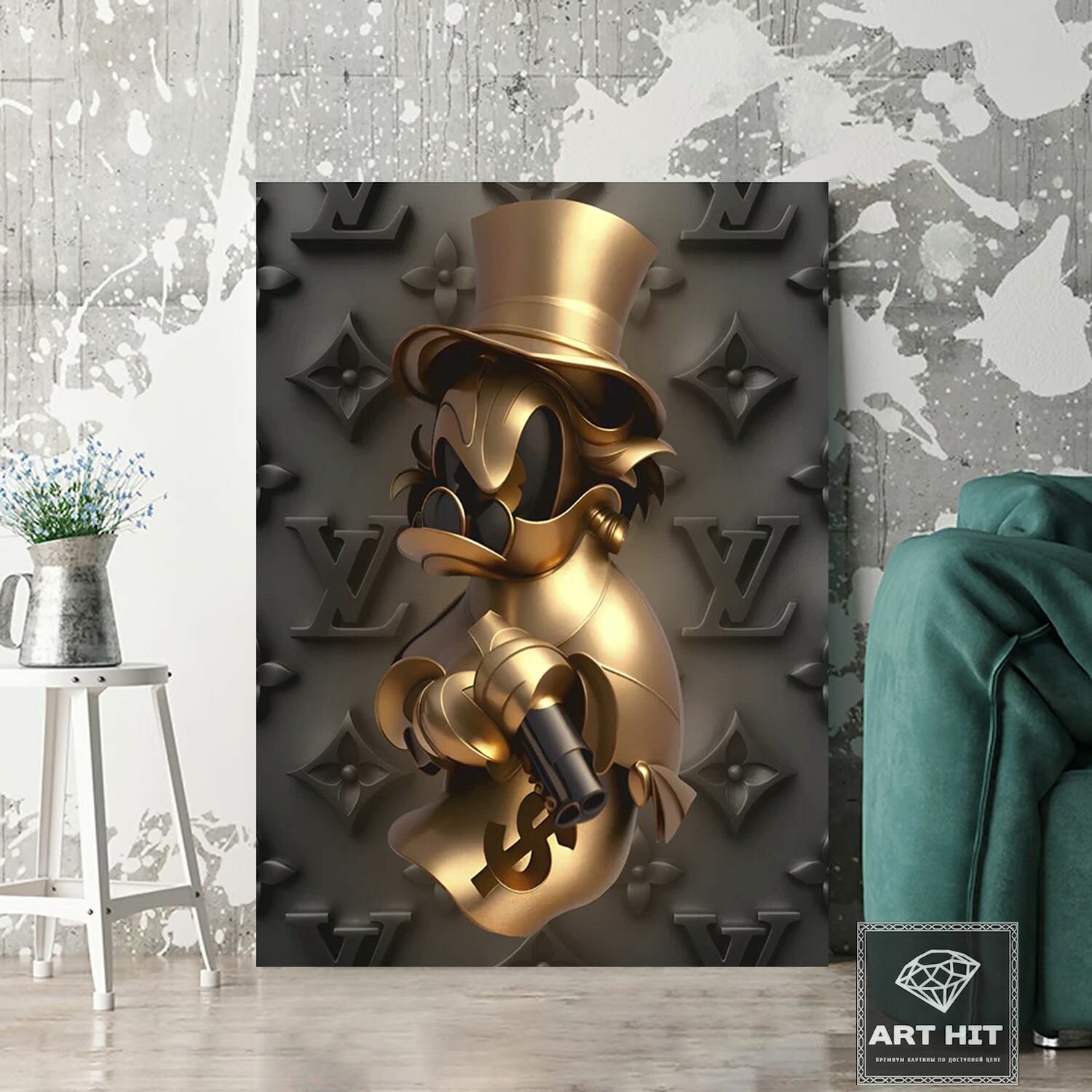 Картина Скрудж Макдак, Дональд Дак с деньгами, 50х70 см.