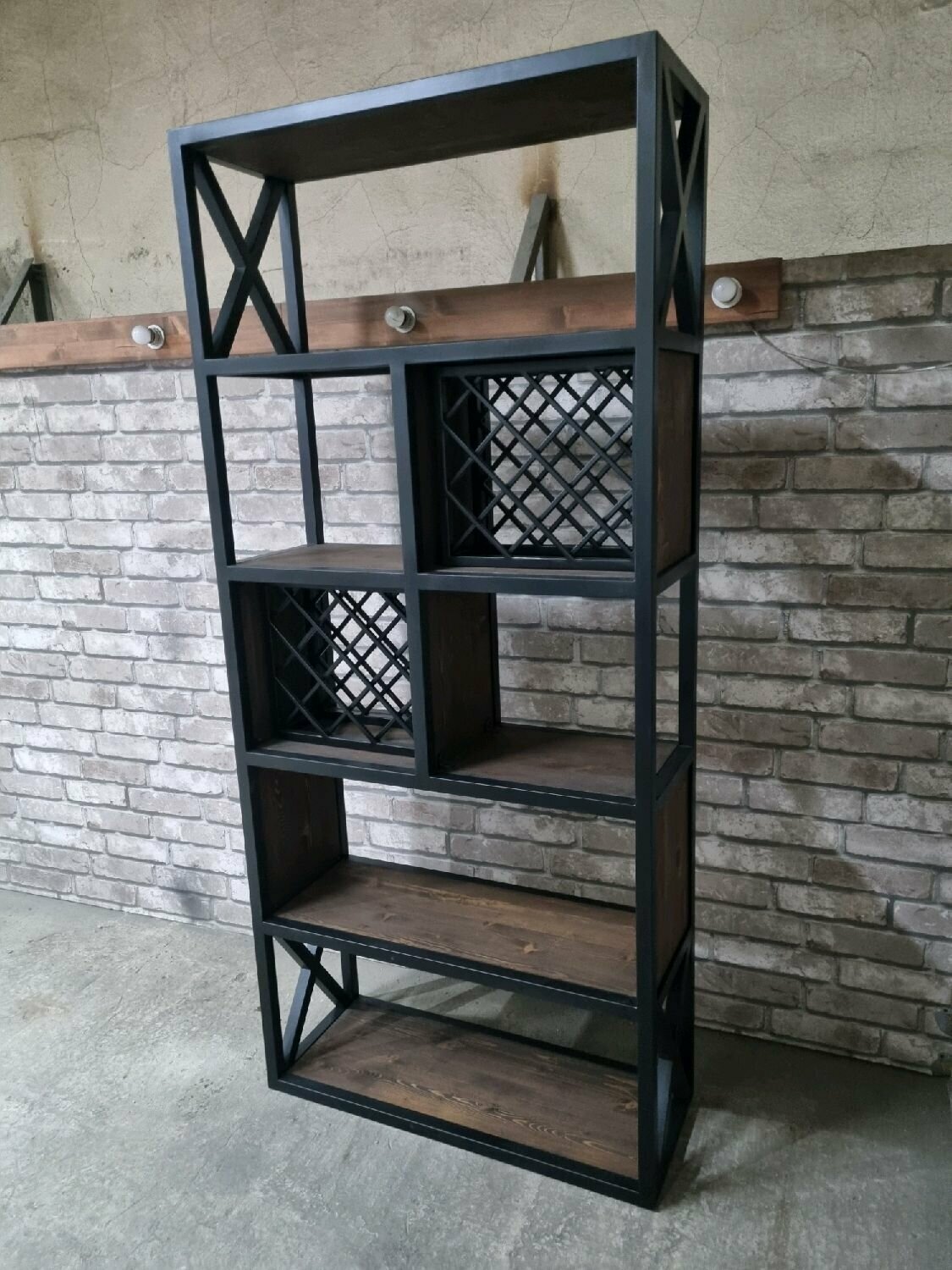 Стеллаж под вино, "EasyLOFT" в стиле лофт, для дома и офиса, 90х35х200 см.