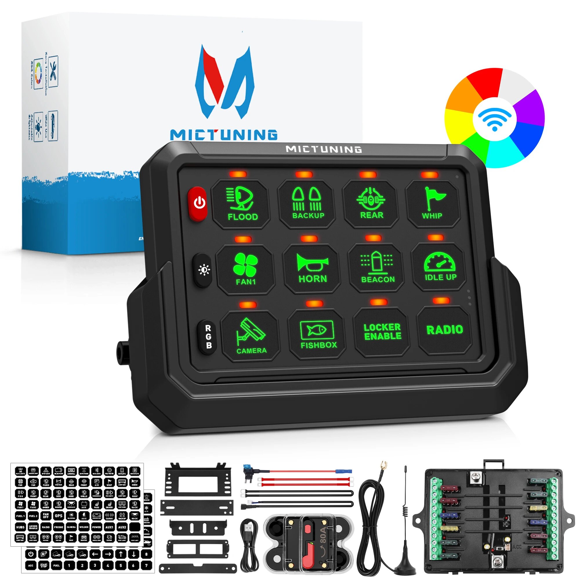 Панель переключателя MICTUNING универсальная, 12 кнопок, беспроводная, RGB 12 gang Wireless