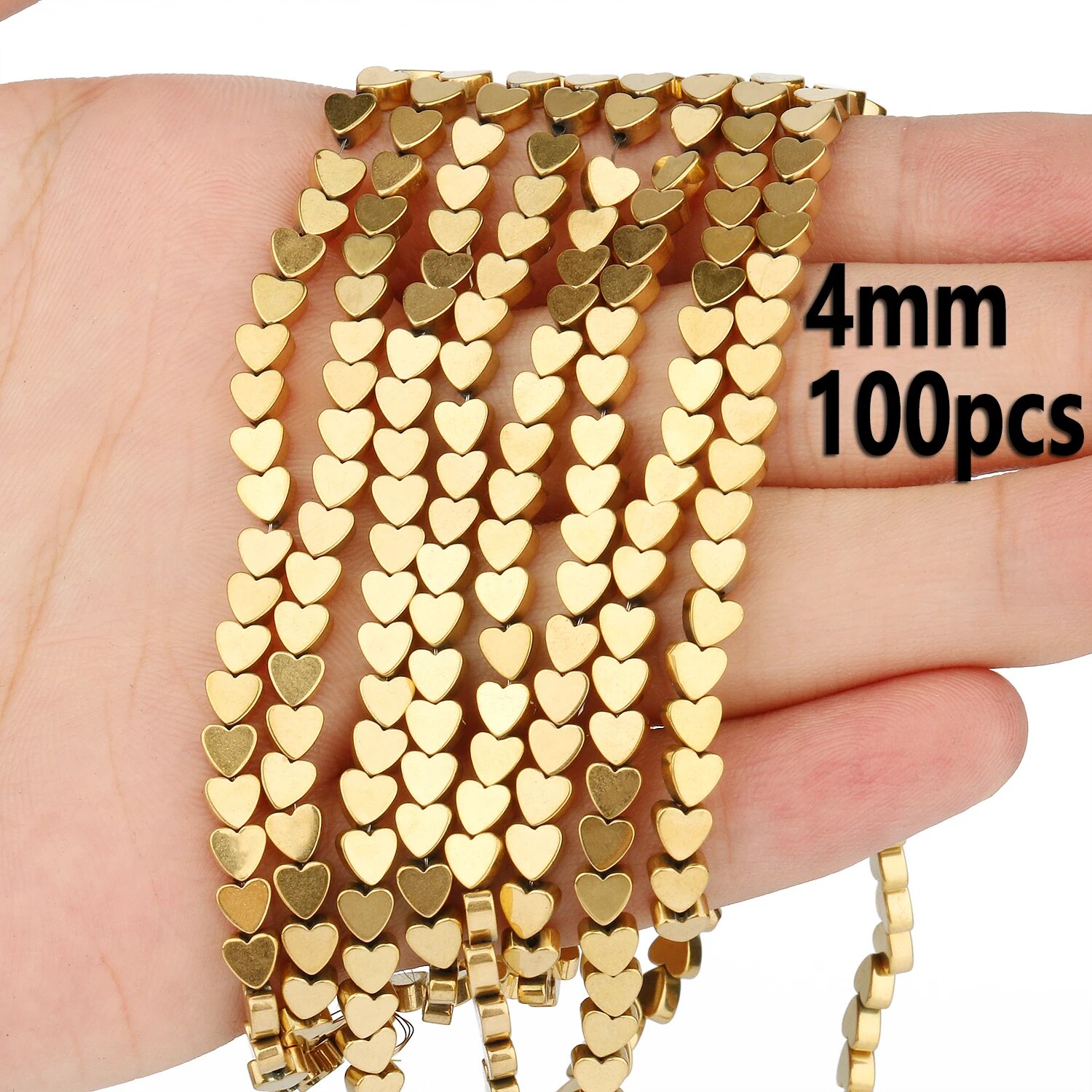 Золотопокрытые бусины-сердечки 4 мм, 100 шт, style 17