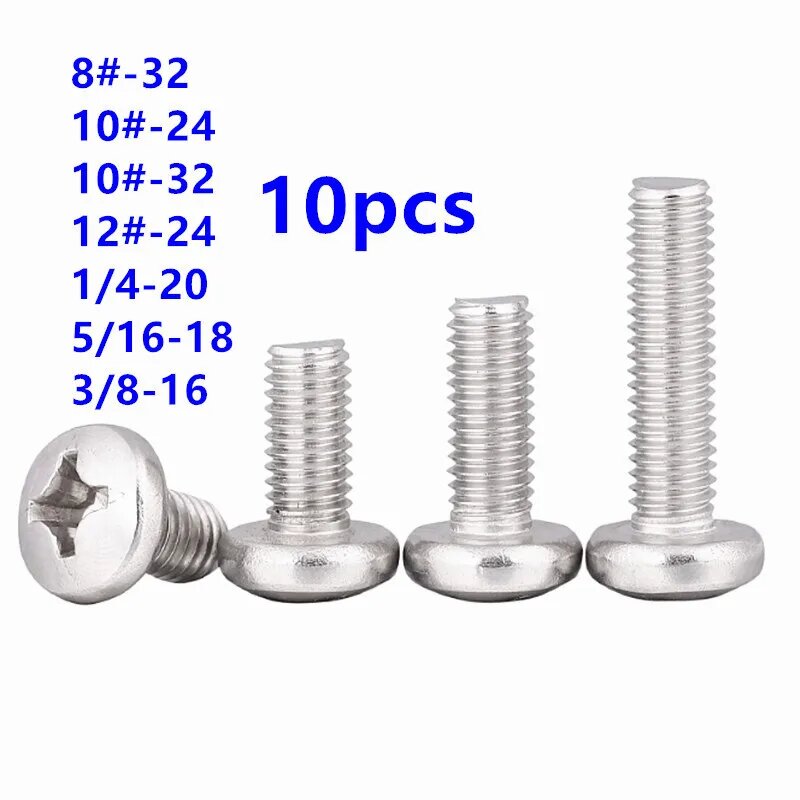 10 шт. 3/8-16 1/40-20*L Нержавеющая сталь 304 США UNC UNF Крестовой винт с цилиндрической головкой Винт с крестообразной канавкой Механический винт Американская система