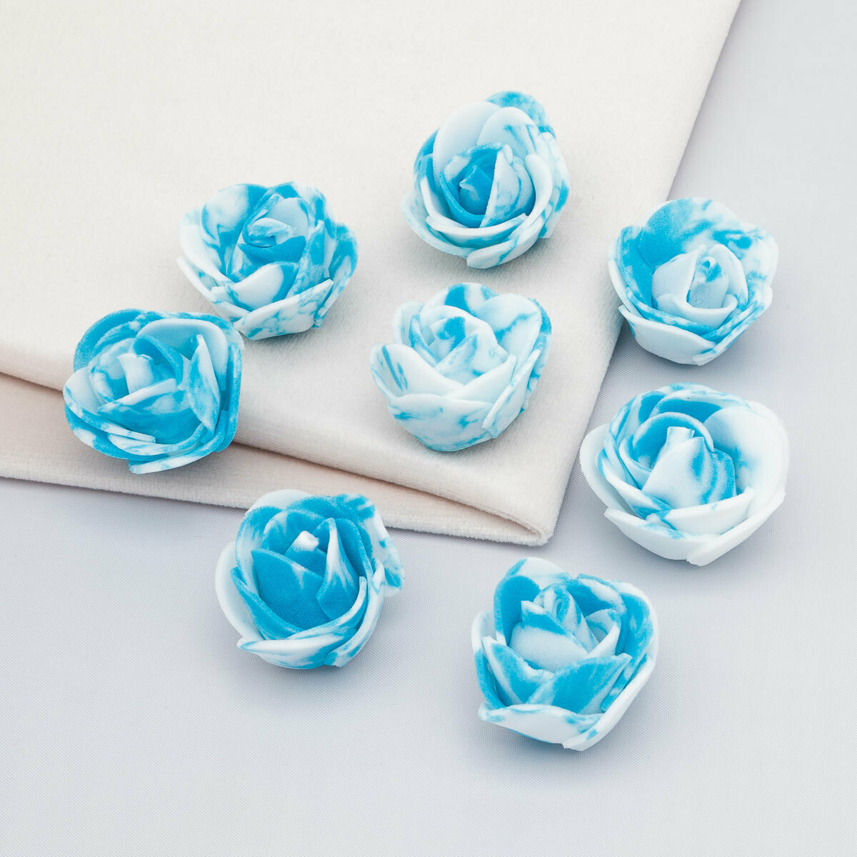 Цветы для декора из фоамирана 'Розочка мраморная', 38 мм, синий, 8 штук