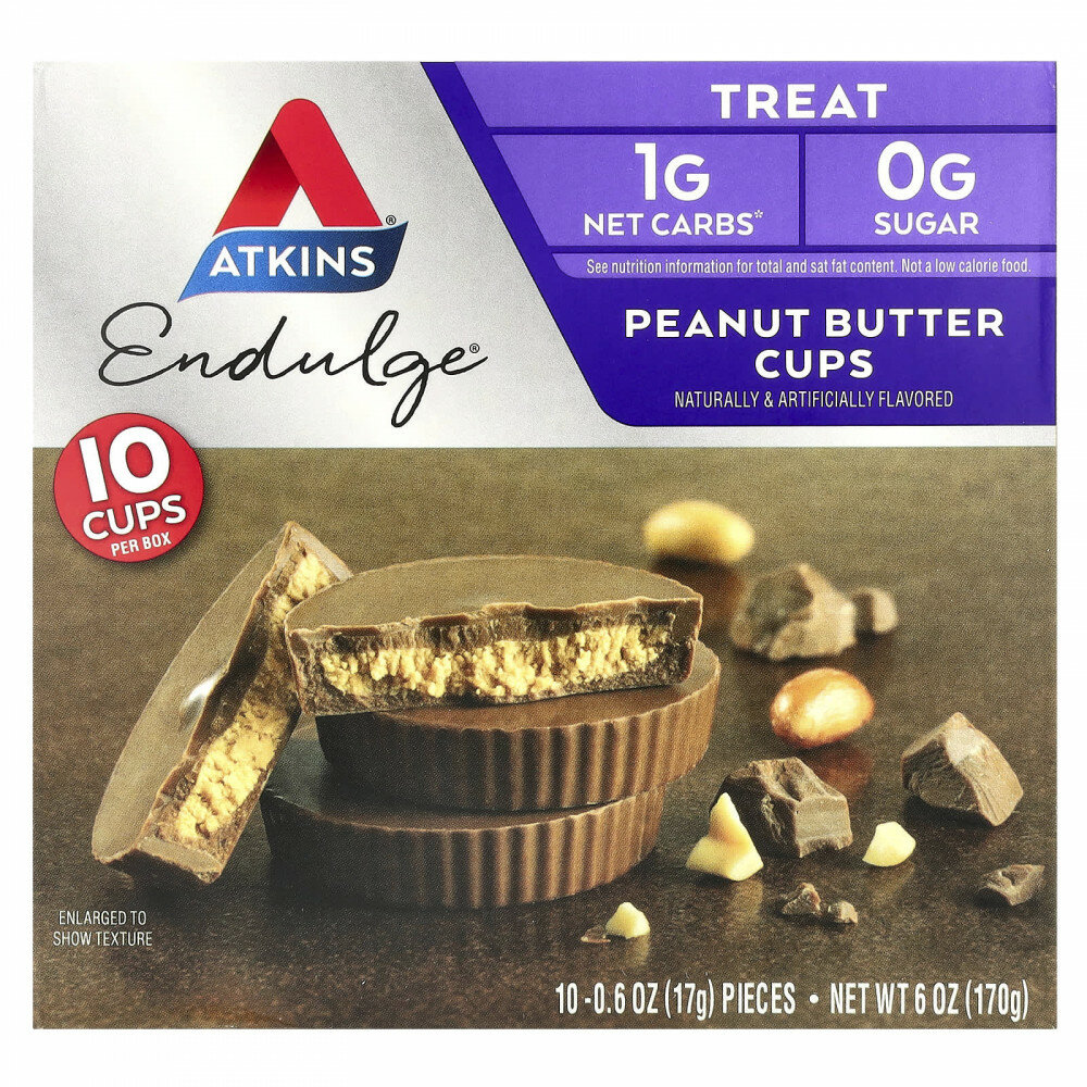 Atkins, Endulge ™, Treat, чашки с арахисовой пастой, 10 чашек по 17 г (0,6 унции)