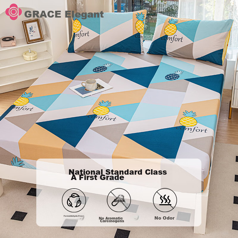 Grace A-Class 3A Antibacterial Fabric, 100% Pure Cotton Fitted Sheet, Single Piece 150*200cm, Duomile