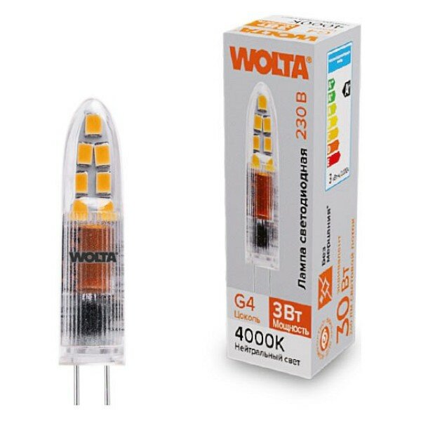 Лампа светодиодная Wolta G4 3Вт 4000K WSTD-JC-220V3W4KG4-P