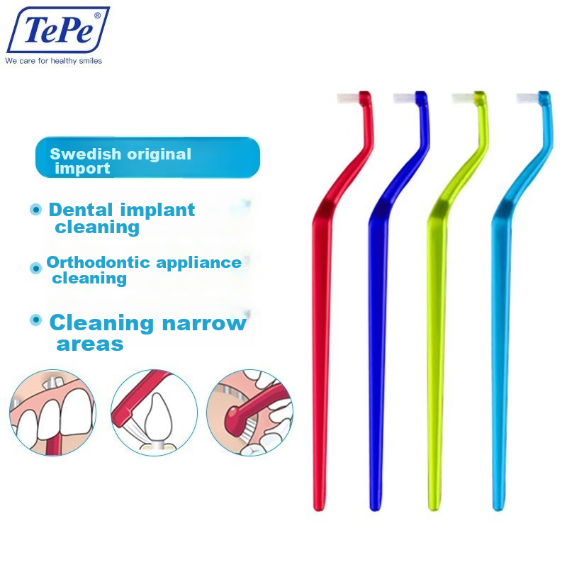Tepe Swedish Imported Single Handle Toothbrush for Dental Implant Care, Orthodontic Care, Adult Small Head, Interdental Cleaning, Medium Bristle, Specially Designed for Orthodontic Use