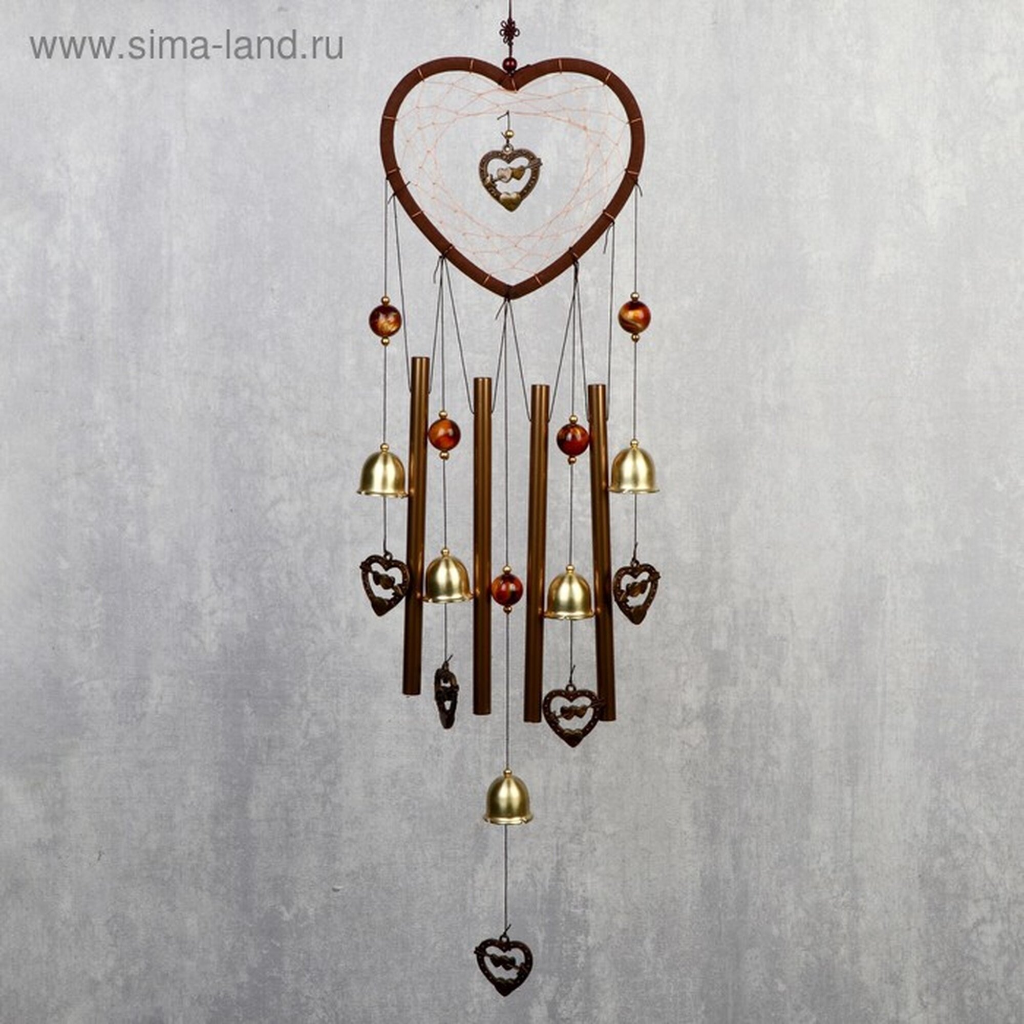 Музыка ветра «Сердце с сердечками», металл, 4 трубки, 5 колокольчиков, d=17 см, длина 65 см